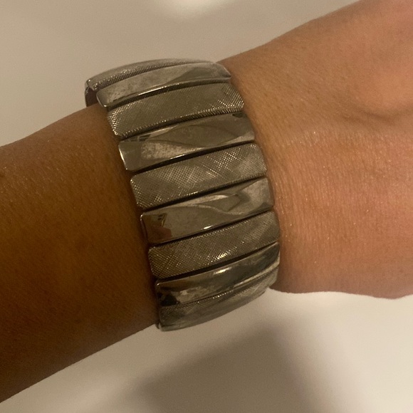 Vintage | Jewelry | Vintage Silver Tone Rectangular Stretch Wide ...